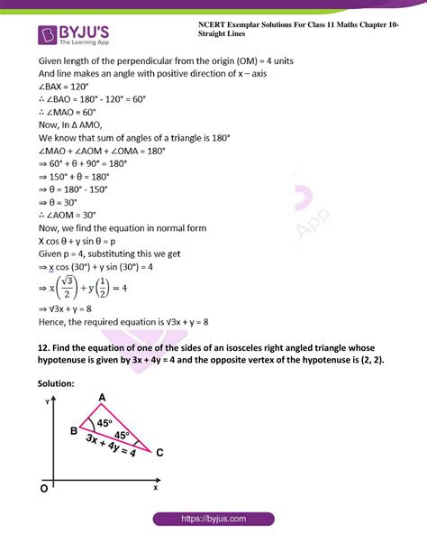 NCERT Exemplar Solutions For Class 11 Maths Chapter 10 Straight Lines