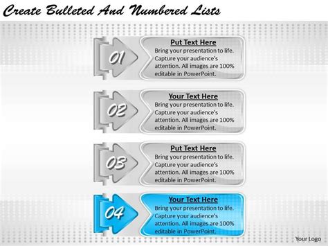 Business Ppt Diagram Create Bulleted And Numbered Lists Powerpoint Template PowerPoint