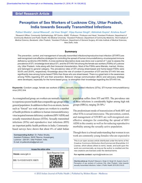 Pdf Perception Of Sex Workers Of Lucknow City Uttar Pradesh India Towards Sexually