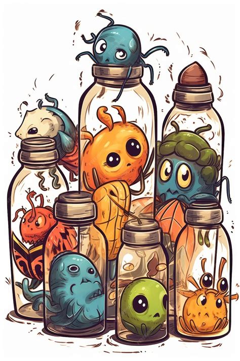 Premium Ai Image Cartoon Illustration Of Set Of Glass Bottles With