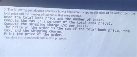 Solved The Following Pseudocode Describes How A Bookstore Chegg Com