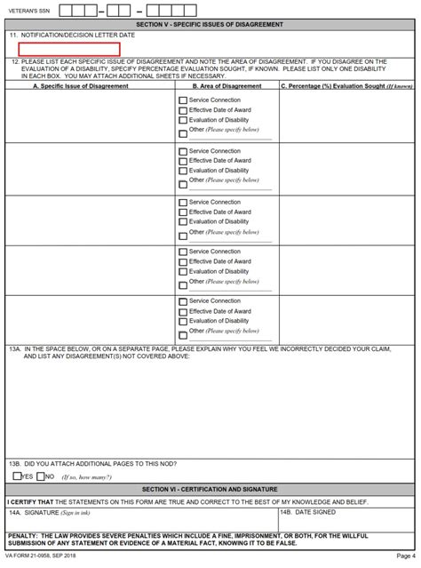 Va Form 21 0958 Notice Of Disagreement Va Forms