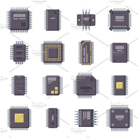 Microchip Isolated Vector Set Ad Design Vector White Background