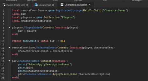 Needing Character Saving But Character Description Cant Go Through A Remote Event Scripting