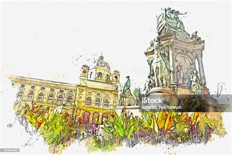 쿤시토리쉬 박물관의 수채화 그림 비엔나 오스트리아의 유명한 랜드 마크 빈 오스트리아에 대한 스톡 벡터 아트 및 기타 이미지 빈 오스트리아 수채화 0명 Istock