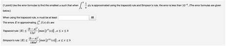 solved 1 point use the error formulas to find the smallest