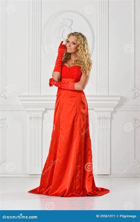 Beautiful Woman In Red Long Dress Stock Image Image Of Gown