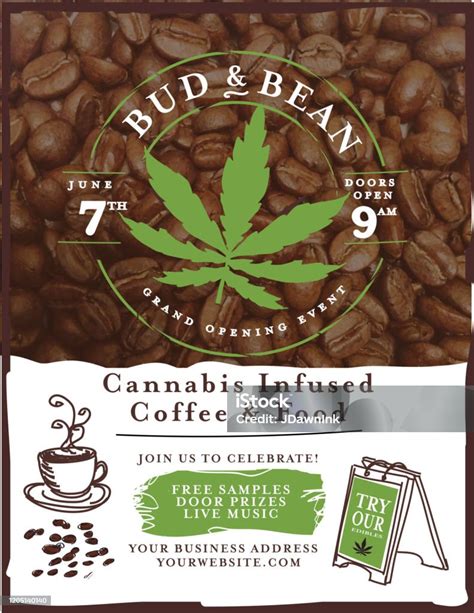 삼베와 커피 콩 질감커피와 마리화나 이벤트 파티 디자인 템플릿 커피 콩에 대한 스톡 벡터 아트 및 기타 이미지 커피 콩