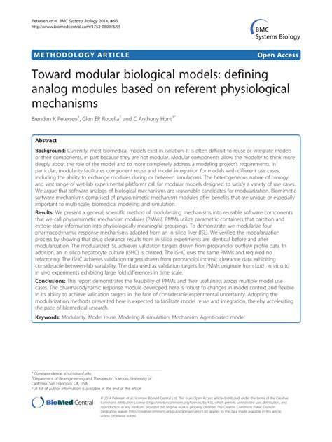 Pdf Toward Modular Biological Models Defining Analog Modules Based On Referent Physiological