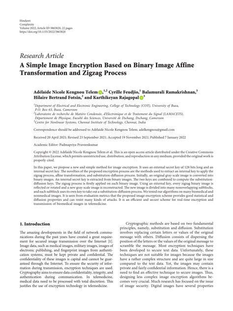 Pdf A Simple Image Encryption Based On Binary Image Affine