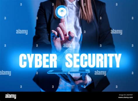 Sign Displaying Cyber Security Word Written On Protect A Computer System Against Unauthorized