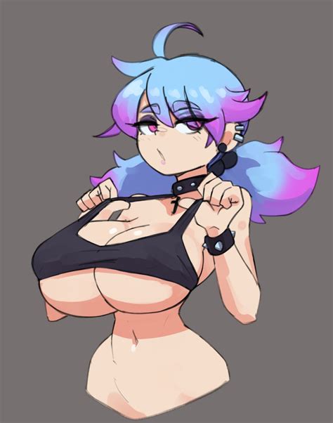 Rule 34 1girls Ahoge Big Breasts Blue Hair Collar Docecaedrus