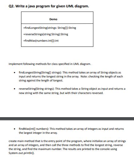Solved Q Write A Java Program For Given UML Diagram Demo Chegg