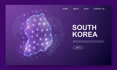 한국 3d 낮은 폴리 웹 사이트 템플릿입니다 대한민국 디자인 일러스트레이션 개념 웹사이트 디자인을 위한 다각형 국가 지도 기호 대한민국에 대한 스톡 벡터 아트 및 기타