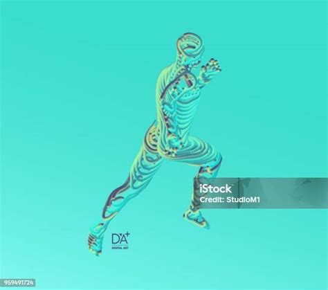 남자를 실행합니다 마라톤 및 조깅의 상징 남자의 3 차원 모델입니다 벡터 일러스트입니다 와이어 연결 가상 현실입니다 모션에 대한 스톡 벡터 아트 및 기타 이미지 Istock