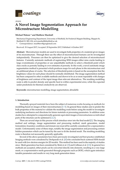Pdf A Novel Image Segmentation Approach For Microstructure Modelling