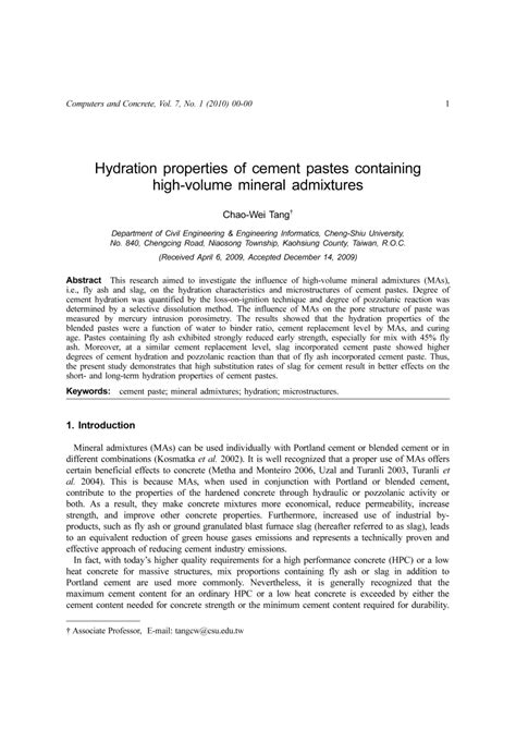 Pdf Hydration Properties Of Cement Pastes Containing High Volume