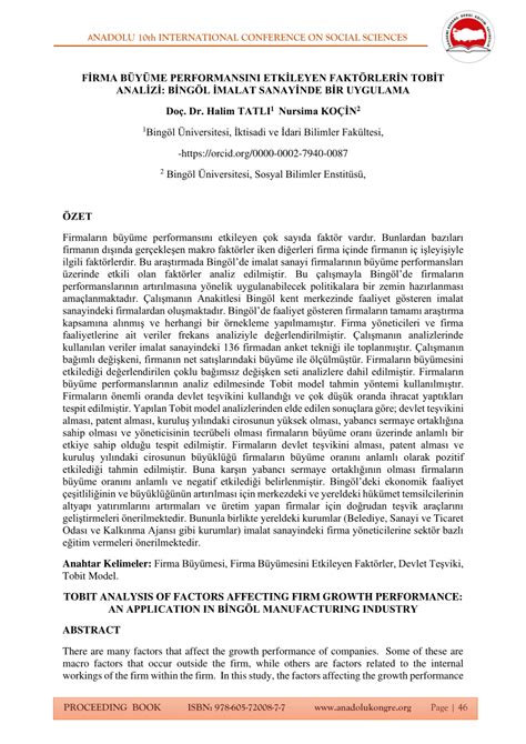 Pdf Tobit Analysis Of Factors Affecting Firm Growth Performance An Application In BİngÖl