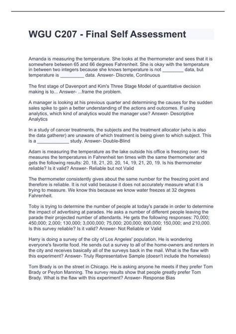 WGU C Final Self Assessment With Complete Solution Nursing Course Stuvia US