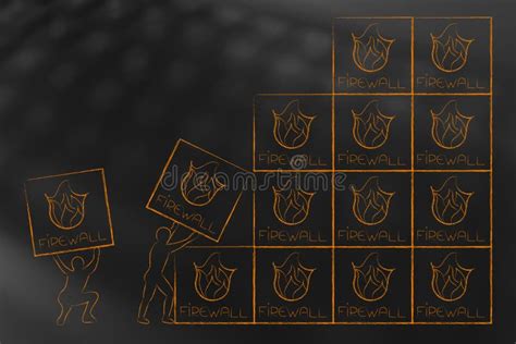 Men Creating A Firewall Made Of Building Blocks With Fire Icon Stock Image Image Of Hacker