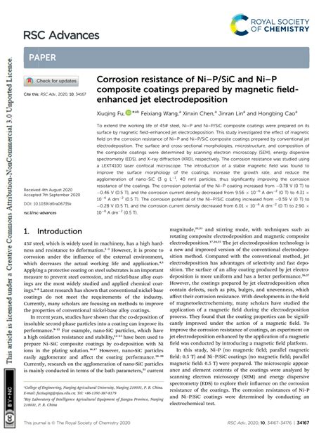 Pdf Corrosion Resistance Of Ni P Sic And Ni P Composite Coatings Prepared By Magnetic Field