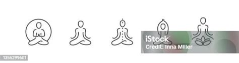 명상과 요가 연습 개요 벡터 아이콘 세트 아사나 의 간단한 최소한의 요소의 컬렉션 휴식 정신 집중 영적 연습 웰빙 과 마음 챙김