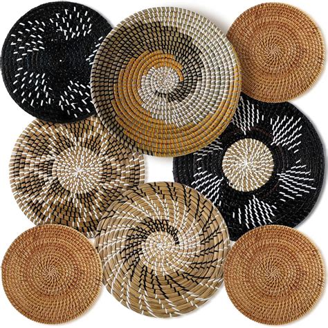 Xuhal 8 Pcs Boho Wall Basket Decor Decorative Bulrush