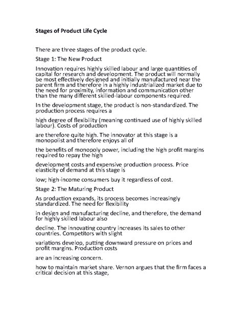 Stages Of Product Life Cycle And Trade Implications Stages Of Product