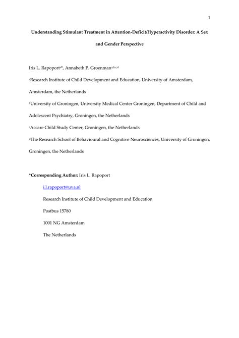 Pdf Understanding Stimulant Treatment In Attention Deficit Hyperactivity Disorder A Sex And