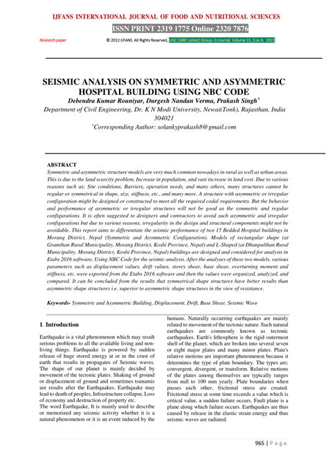 Pdf Seismic Analysis On Symmetric And Asymmetric Hospital Building Using Nbc Code