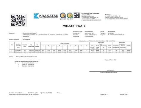 Steel Mill Certificate