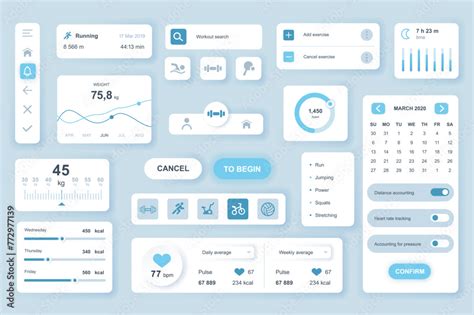 User Interface Elements Set For Fitness Mobile App Or Web Kit Template