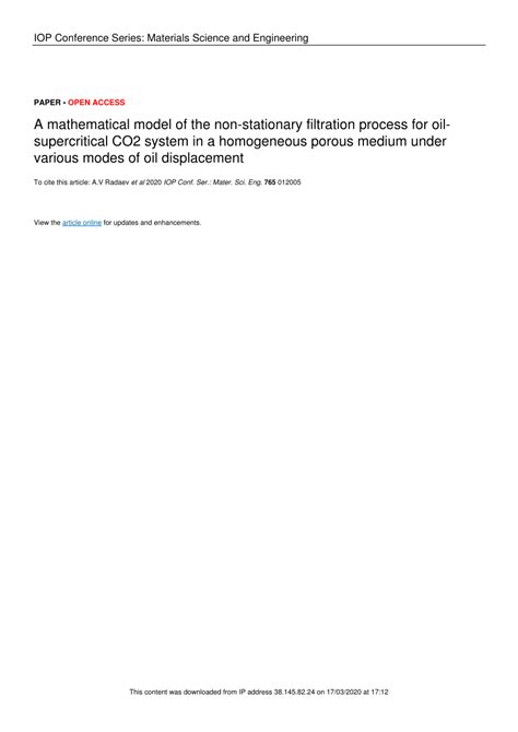 (PDF) A mathematical model of the non-stationary filtration process for ...