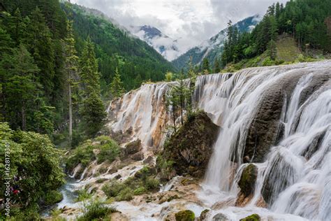 Nuorilang Waterfall Or Pearl Shoal Waterfall In Jiuzhaigou National