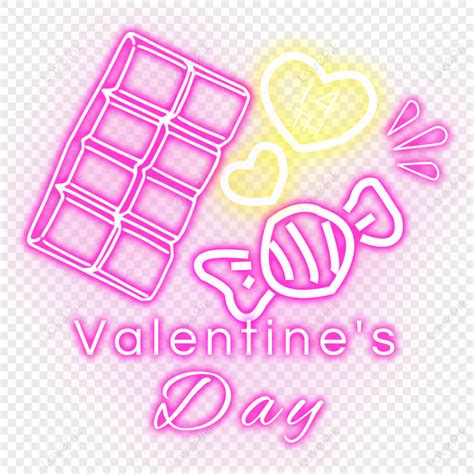 발렌타인 데이 핑크 캔디 초콜릿 일러스트 네온 조명 효과만화아름다운 Png 일러스트 무료 다운로드 Lovepik
