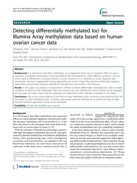Pdf Detecting Differentially Methylated Loci For Illumina Array Methylation Data Based On