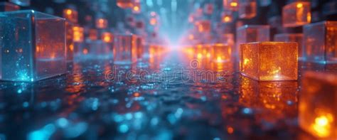 Blockchain Digital Cubes In Abstract Technological Space Stock Image