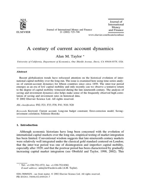 A Century Of Current Account Dynamics Pdf Current Account Steady State
