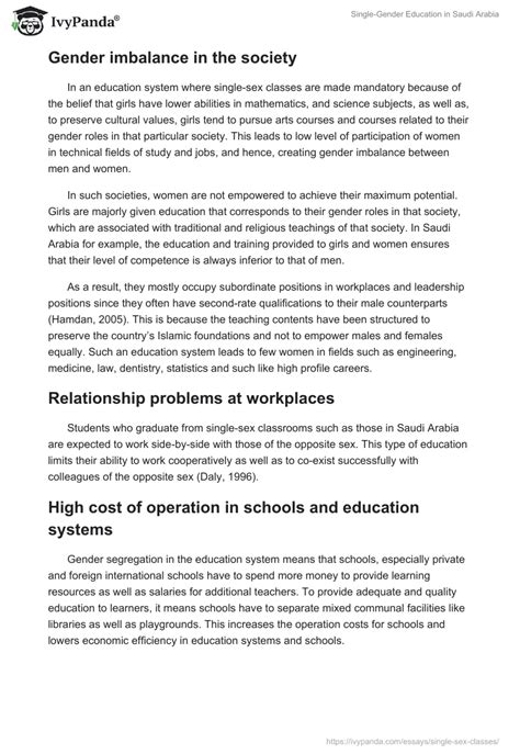 Single Gender Education In Saudi Arabia Words Essay Example
