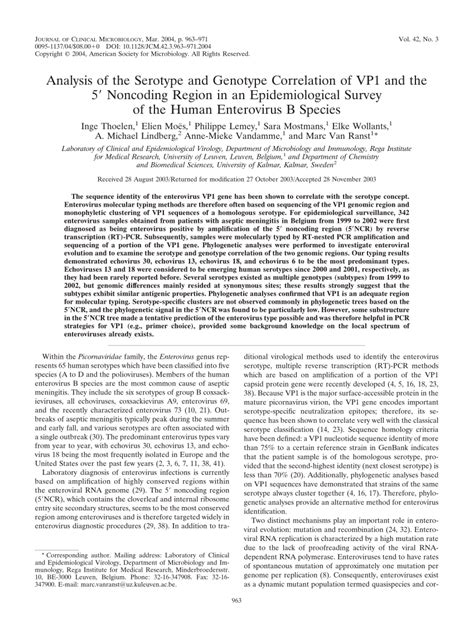 Pdf Analysis Of The Serotype And Genotype Correlation Of Vp1 And The