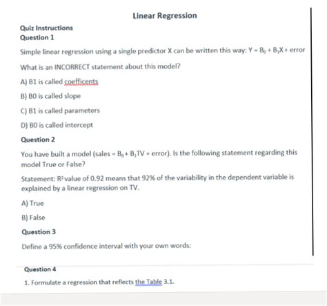 Solved Linear Regression Quiz Instructions Question Simple Chegg Com