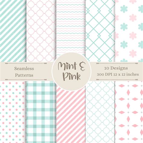 Mint And Pink Pattern Digital Paper Colorful And Seamless Minty
