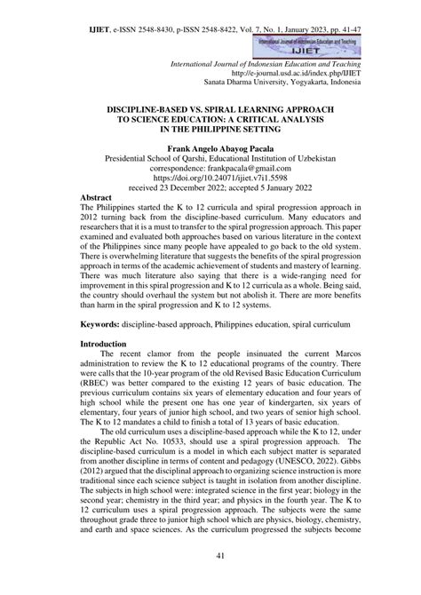 Pdf Discipline Based Vs Spiral Learning Approach To Science Education A Critical Analysis In