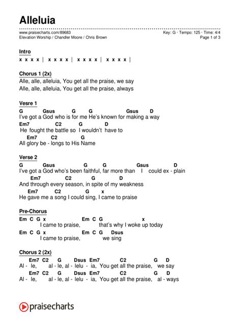 Alleluia Elevation Wo Chord Chart G 1 Column Layout Pdf