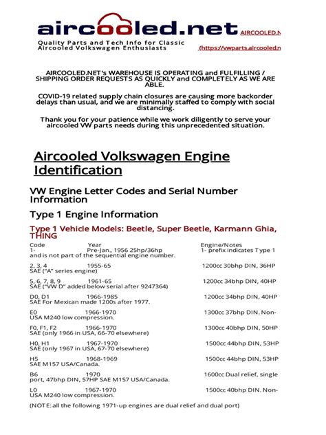Aircooled Volkswagen Engine Identification Vw Parts For Aircooled Volkswagens Pdf