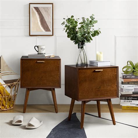 Hulala Home Nightstand With Charging Station Mid Century Modern