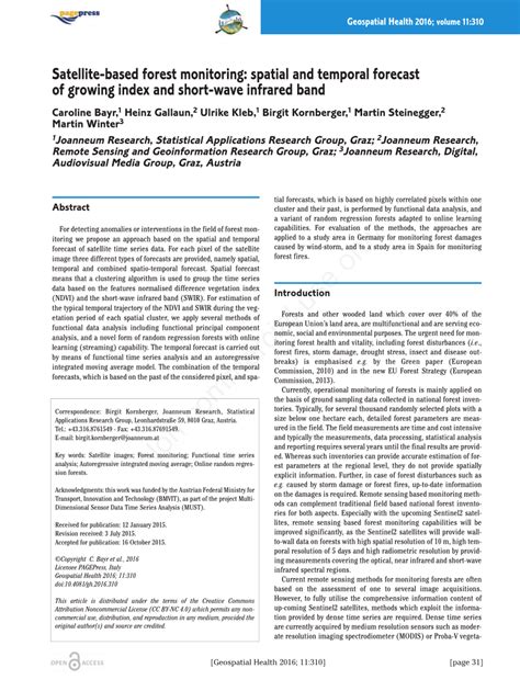 Pdf Satellite Based Forest Monitoring Spatial And Temporal Forecast
