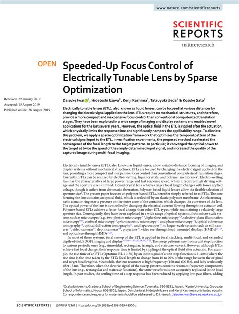 Pdf Speeded Up Focus Control Of Electrically Tunable Lens By Sparse Optimization