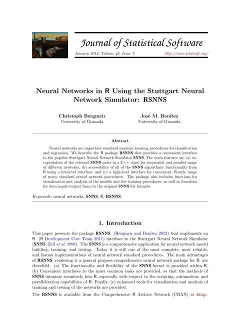 Pdf Neural Networks In R Using The Stuttgart Neural Network Simulator