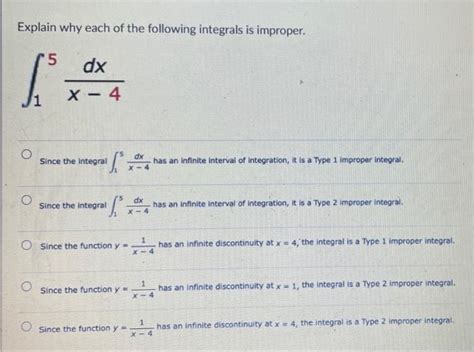 Solved Explain Why Each Of The Following Integrals Is Chegg